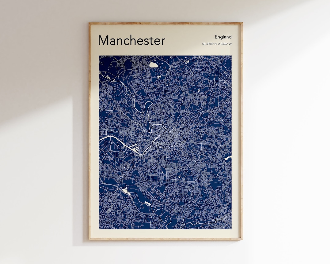 Manchester Map Print, MORE COLOURS, Manchester Map Poster, Manchester ...