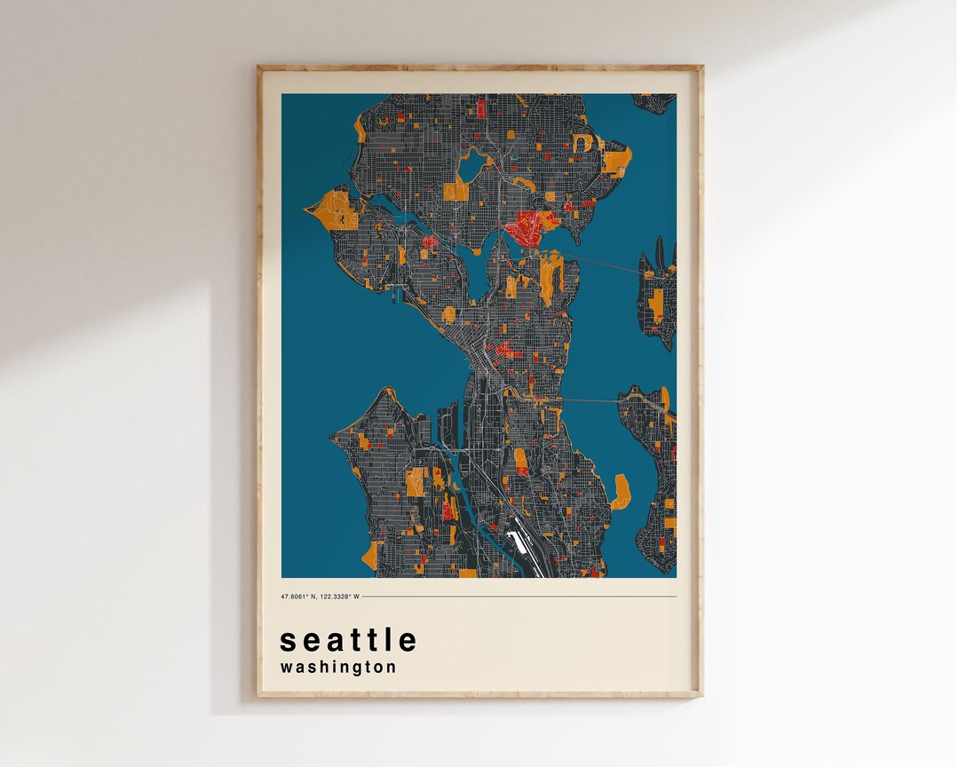 Seattle City Map Print, Seattle Map Poster, Seattle Map Wall Art ...