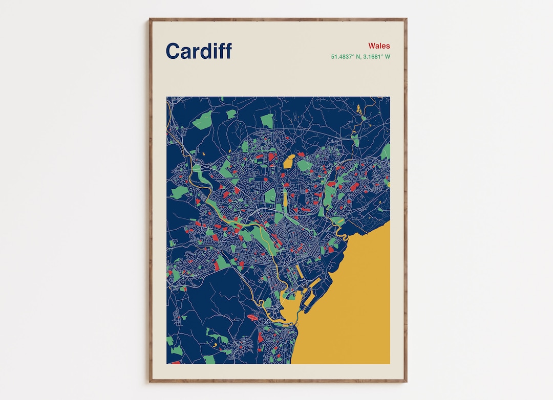 Cardiff Map Print, Cardiff Map Poster, Cardiff Wales Map Wall Art, Map ...