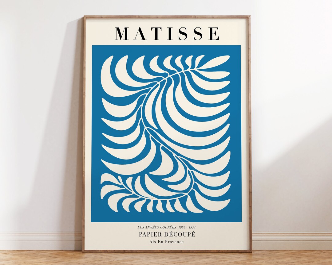 Blue Matisse Papier Decoupe Poster, Matisse Leaf Wall Art, Boho Floral ...