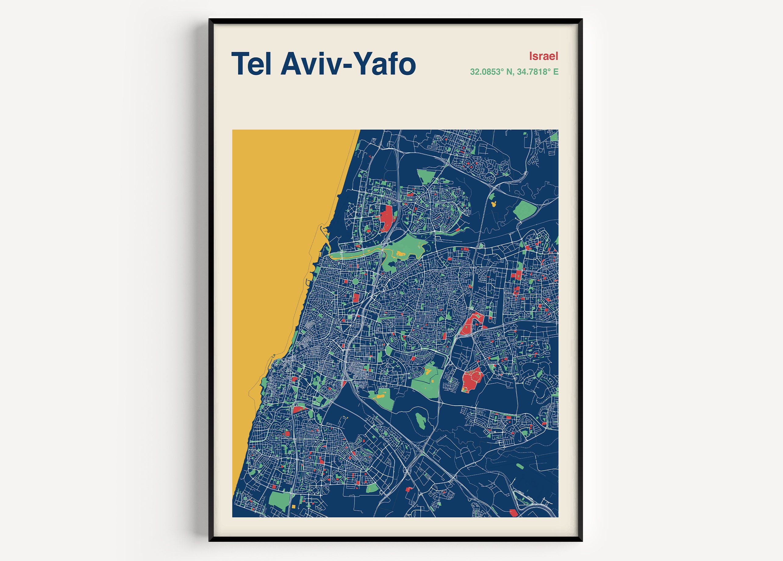 Tel Aviv Yafo Map Print Tel Aviv Map Poster Tel Aviv City - Etsy