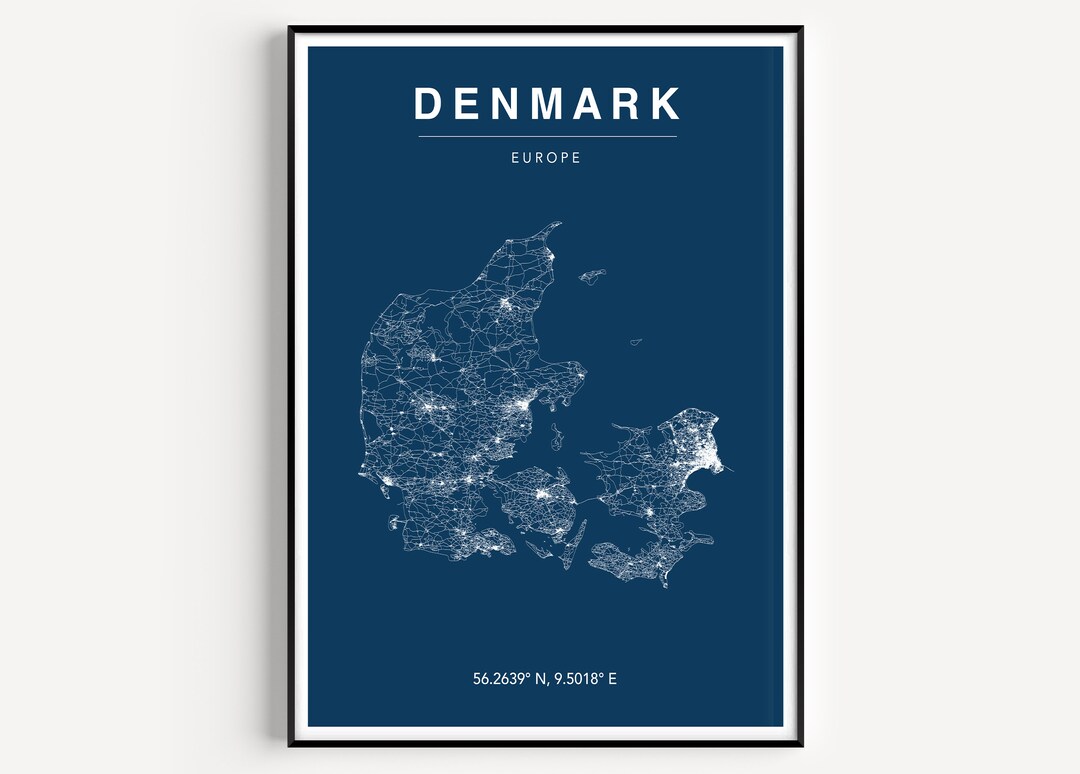 Denmark Map Print, Denmark Map Poster, Colour Denmark Map, Map of ...