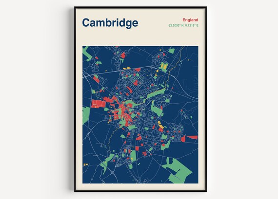 Cambridge Map Print Cambridge Map Poster Cambridge Map Wall | Etsy