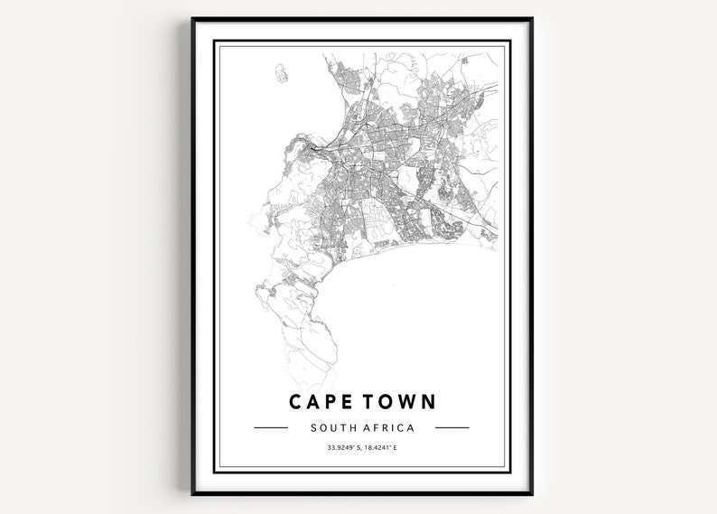 Cape Town Map Print Cape Town Map Poster Cape Town Map Wall - Etsy Canada