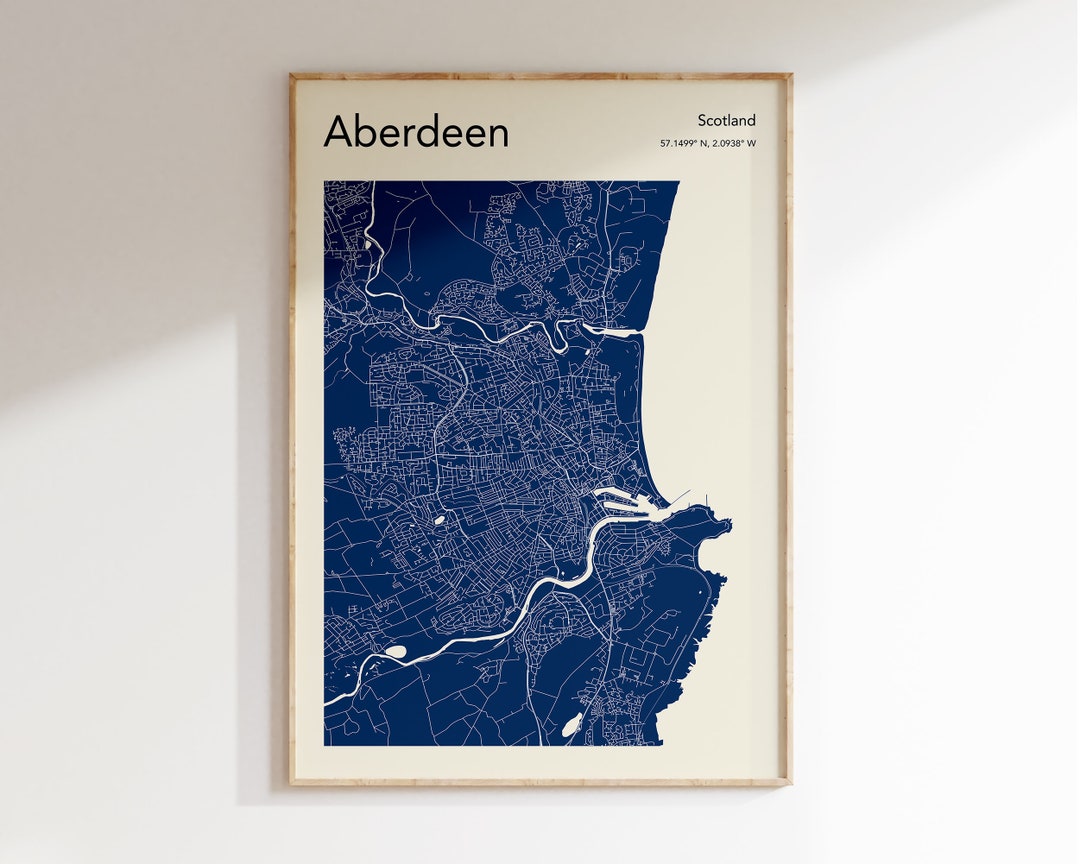 Aberdeen Map Poster, MORE COLOURS, Aberdeen City Map Print, Blue ...