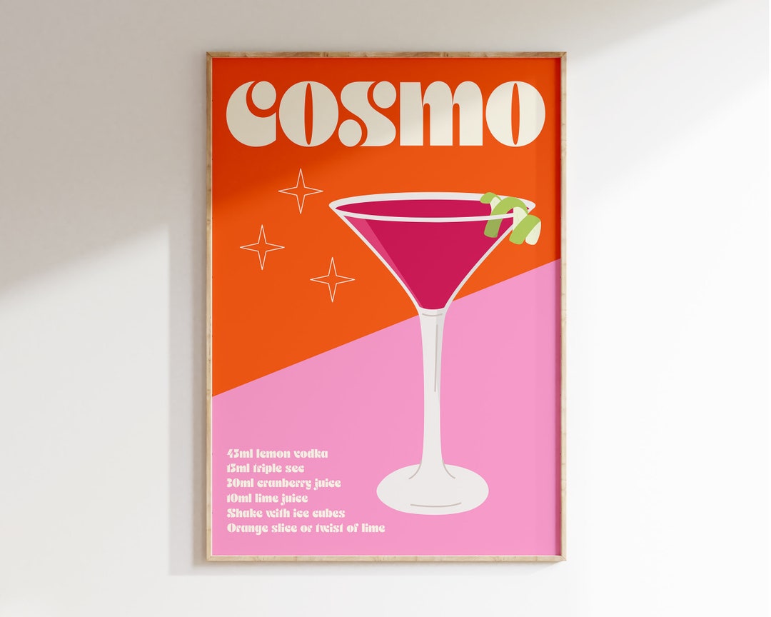 Cosmopolitan Poster, MORE COLOURS, Bar Cart Wall Art, Retro ...