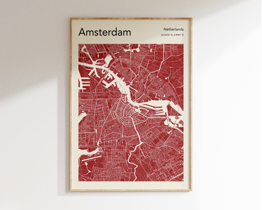Amsterdam City Map Print, Colour Amsterdam Map Poster, Amsterdam City ...
