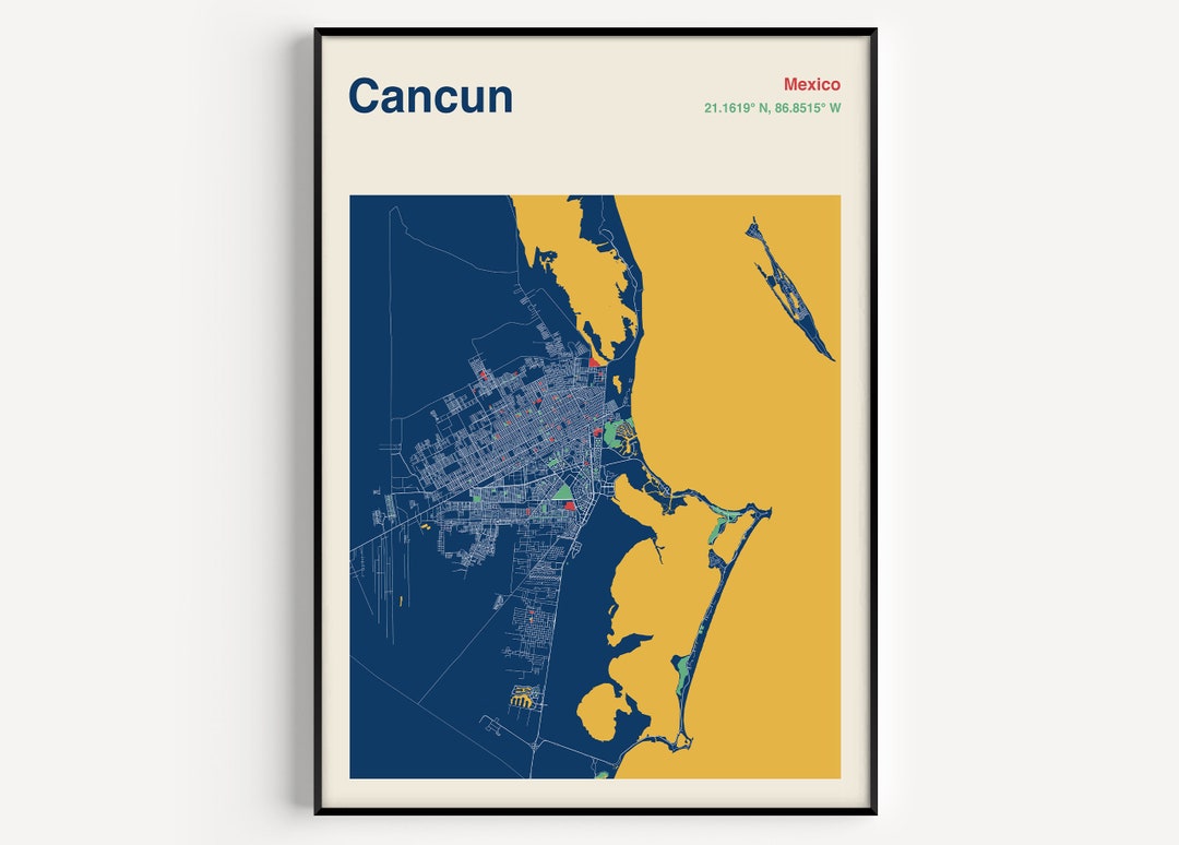Buy Cancun Mexico Map Print, Cancun Map Poster, Cancun Map Wall Art ...