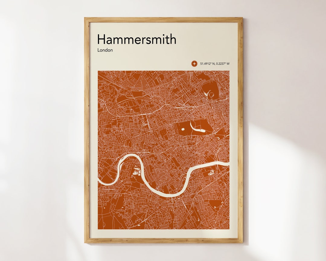 Hammersmith Map Print, Hammersmith Map Poster, Colour Hammersmith Wall ...