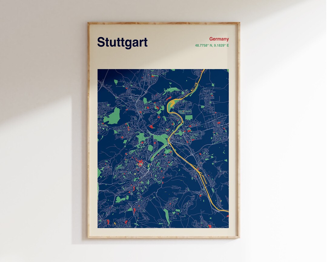 Stuttgart Map Print, Stuttgart Map Poster, Colour Stuttgart Map Wall ...