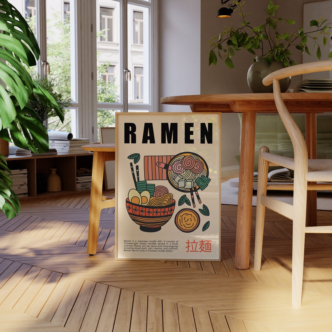 Ramen Poster, Japanese Food Art Print, Retro Kitchen Poster, Noodles ...