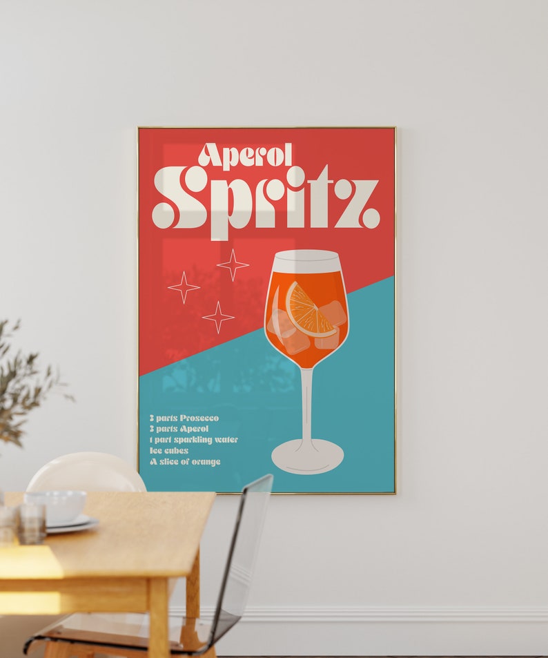 Retro Aperol Spritz Poster MORE COLOURS Bar Cart Wall Art - Etsy UK