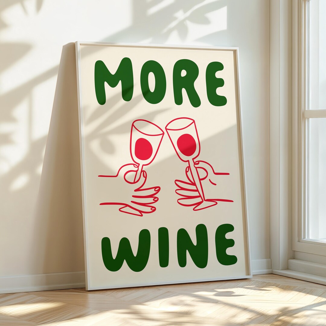 Retro More Wine Print, Digital DOWNLOAD, Hand Drawn Wine Print, Mid ...