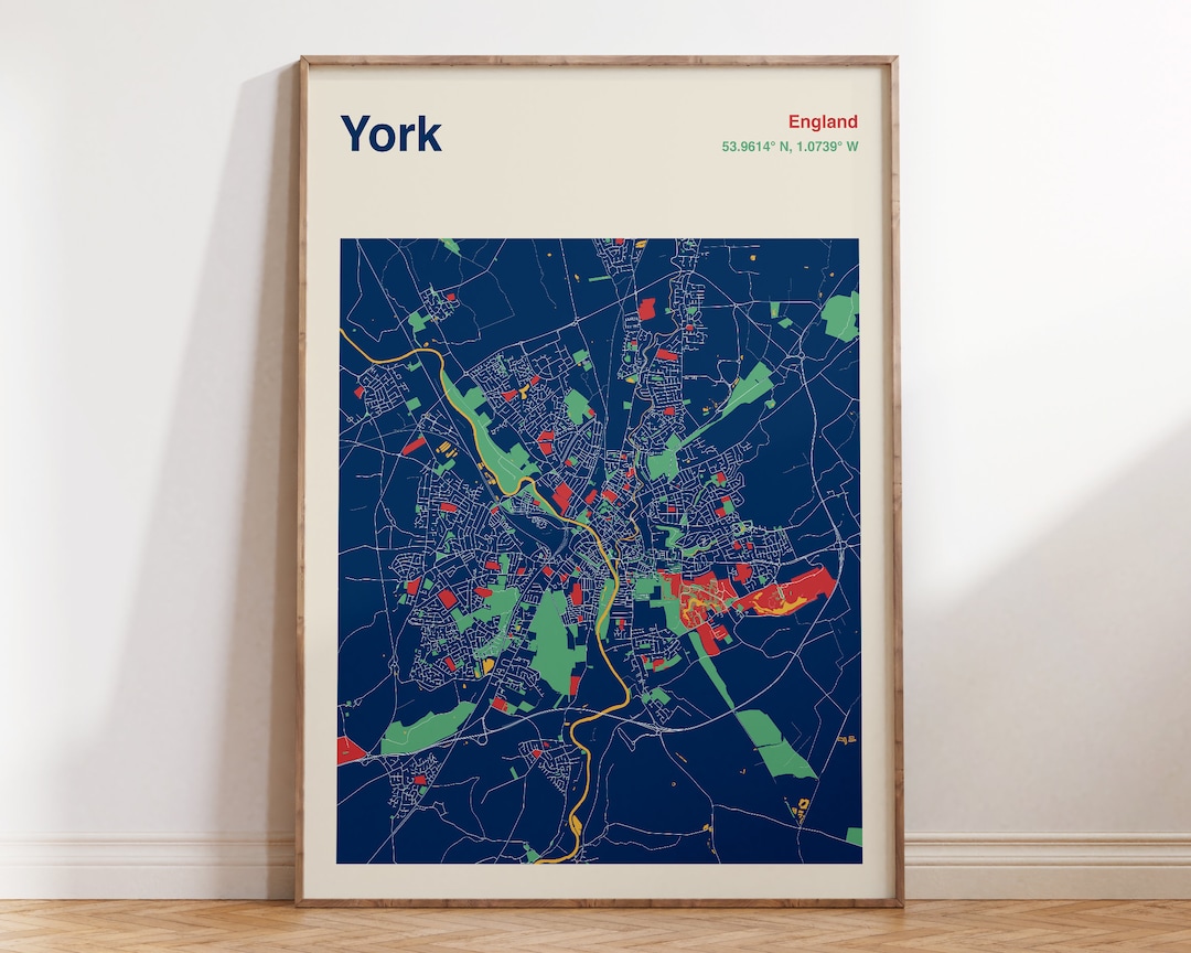 York UK Map Art Print: Colourful Cityscape Poster - Etsy