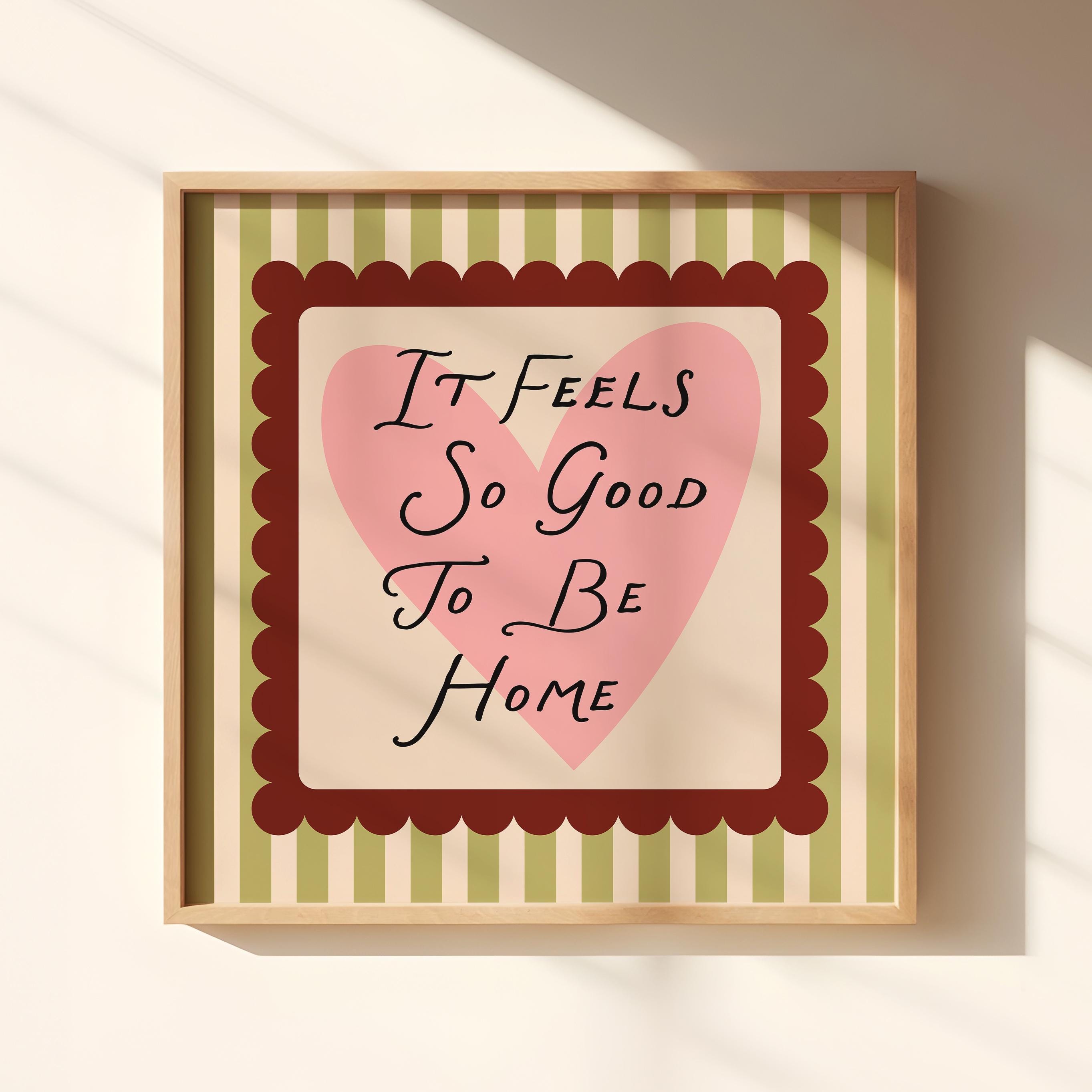 Cozy Home Quote Print: Retro Pink Heart, Olive Green Stripes - Etsy