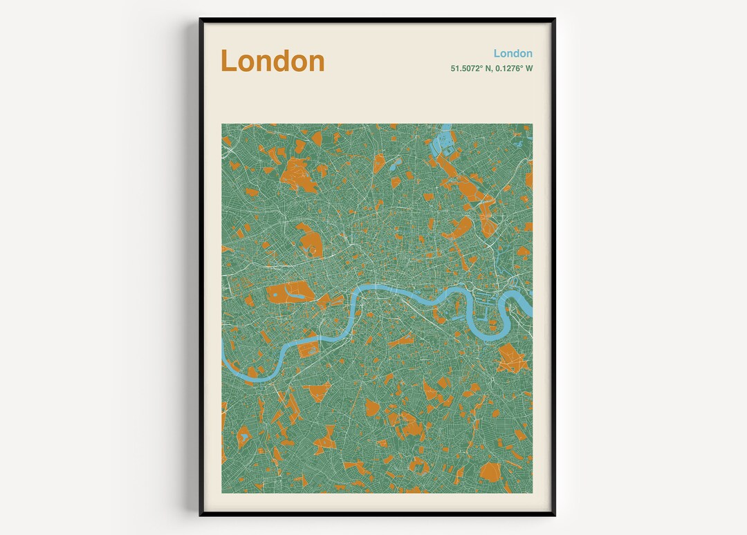 London Map Print, London Map Poster, Colour London City Map, Mid ...