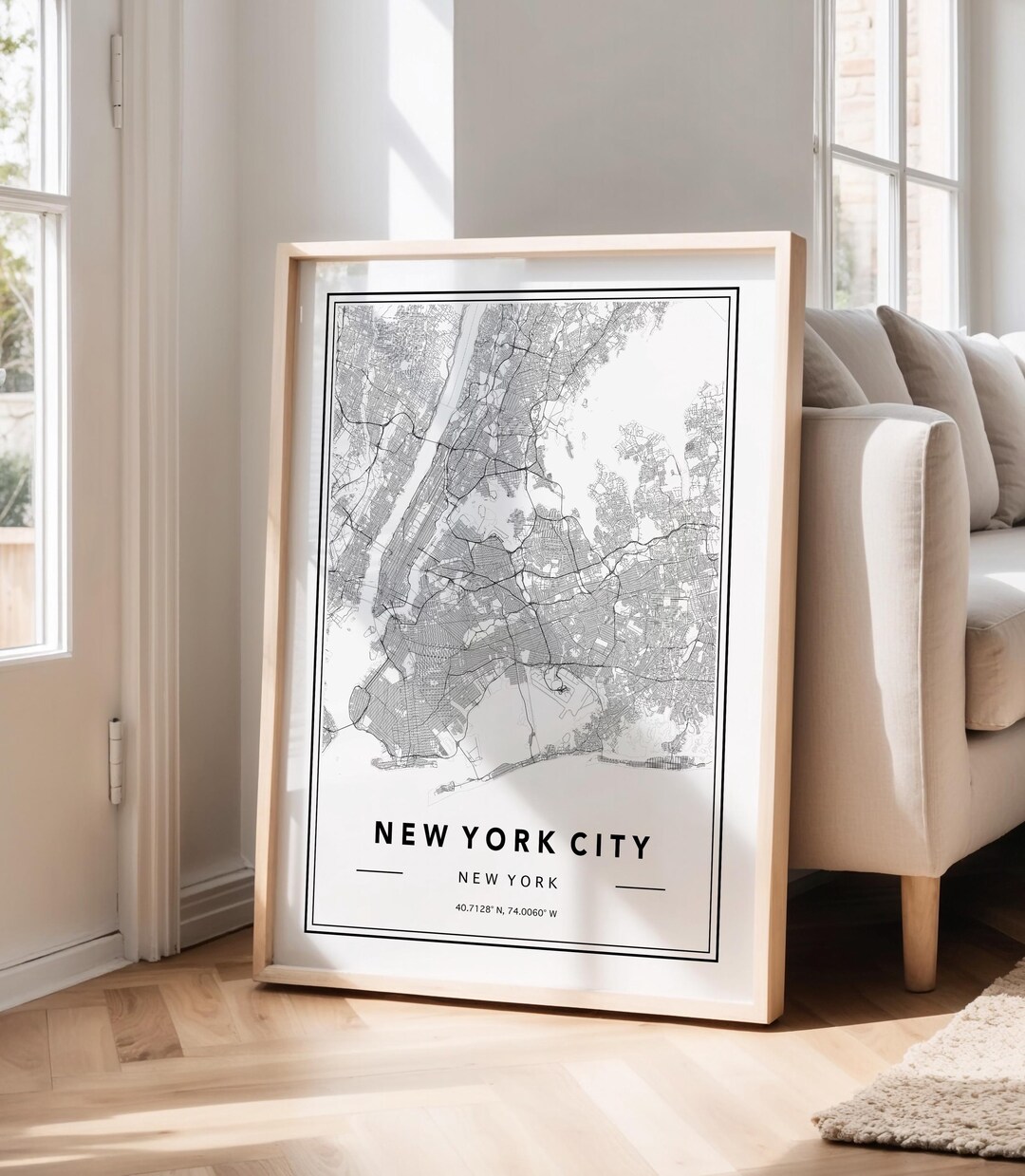 Minimalist New York City Map Art Print: Unframed Matte Poster - Etsy