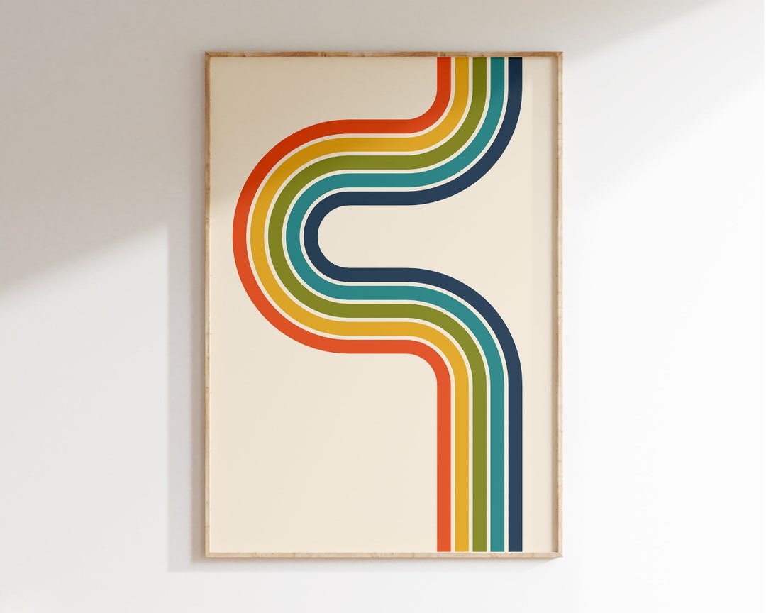 Retro Rainbow Stripes Art Poster: 1970s Nostalgia, Geometric Bauhaus - Etsy