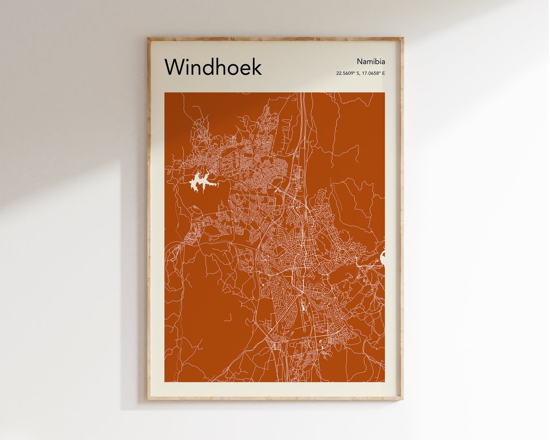 Windhoek City Map Print, MORE COLOURS, Windhoek Namibia Map Poster ...