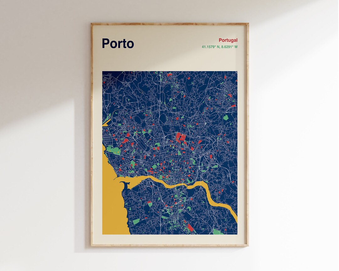 Porto Portugal Map Print, Porto City Map Print, Colour Map of Porto ...