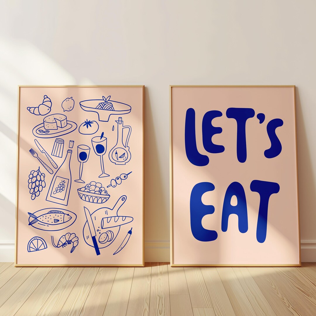 Set of 2 Food Illustration Prints, Lets Eat Poster, Food Illustration ...