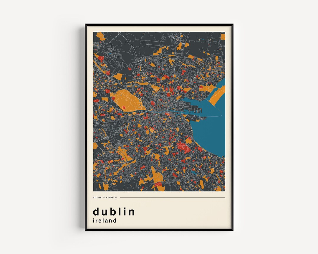 Dublin Ireland City Map Print, Dublin Map Poster, Dublin Map Wall Art ...