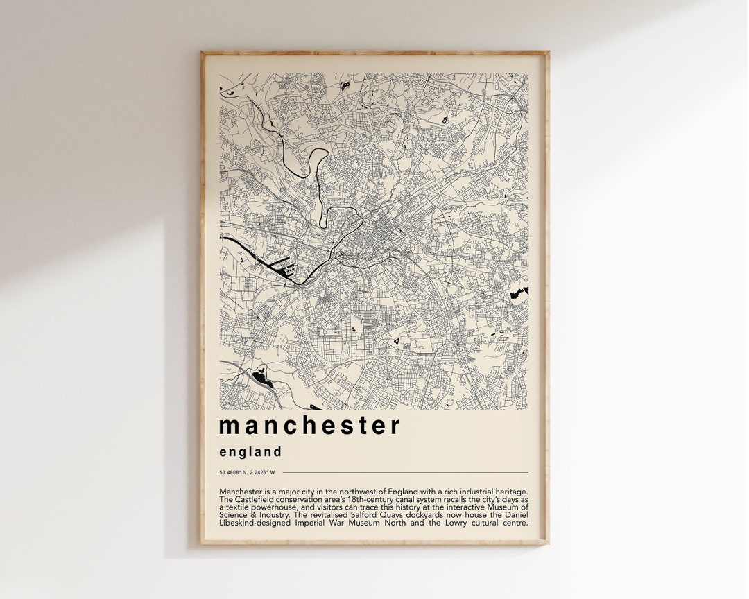 Manchester Map Print, Manchester Map Poster, Manchester Map Wall Art ...
