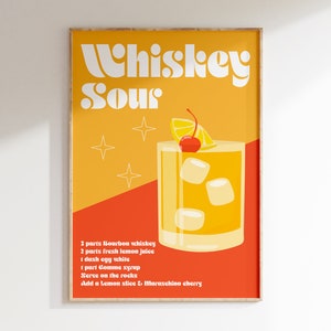 Whiskey Sour Poster, MORE COLOURS, Bar Cart Wall Art, Retro Whiskey ...