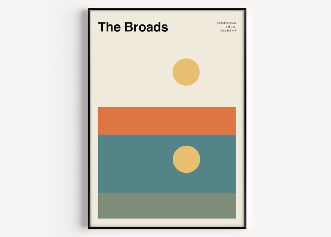 The Broads Poster, Mid Century Travel Poster, Minimal Norfolk Broads ...