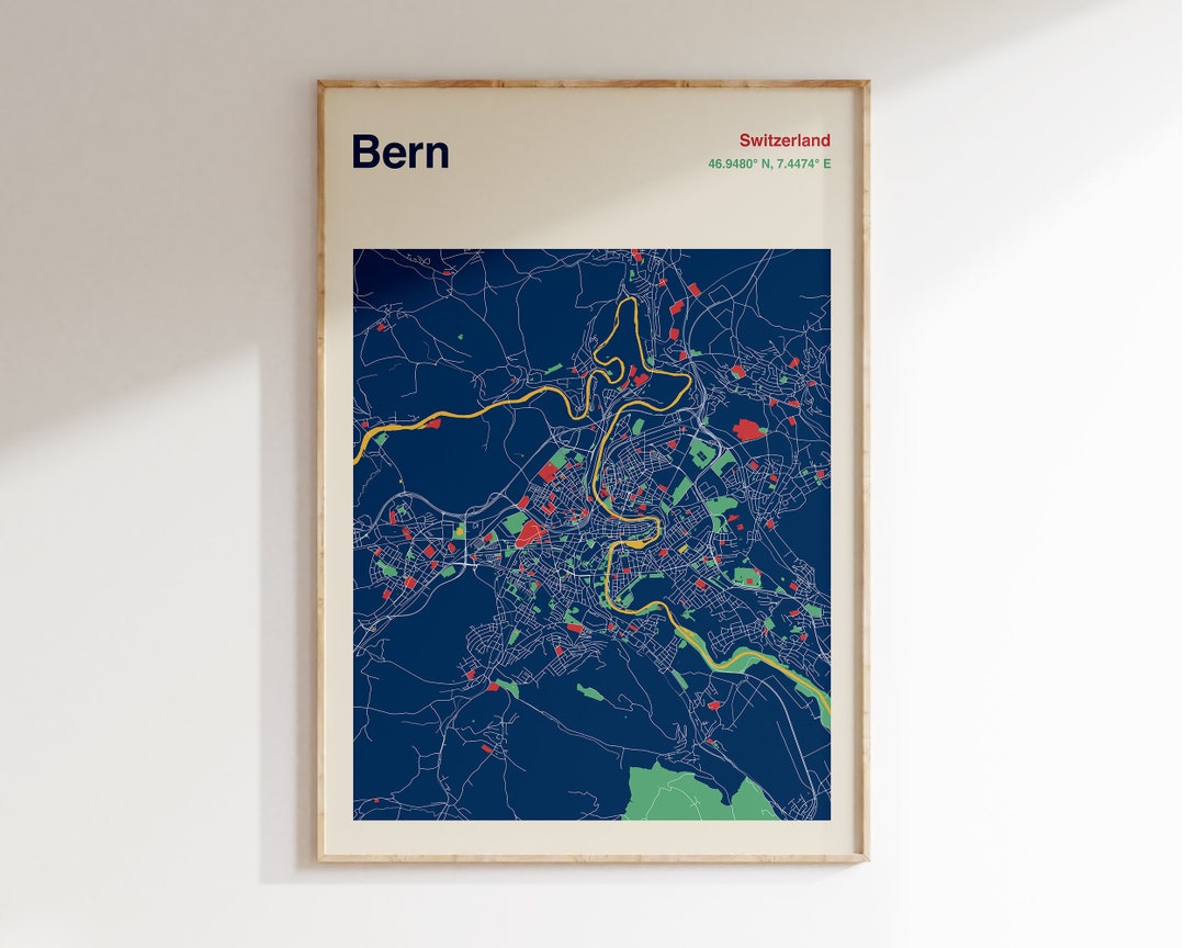 Bern Switzerland Map Print, Bern Map Poster, Map of Bern, Blue Bern ...
