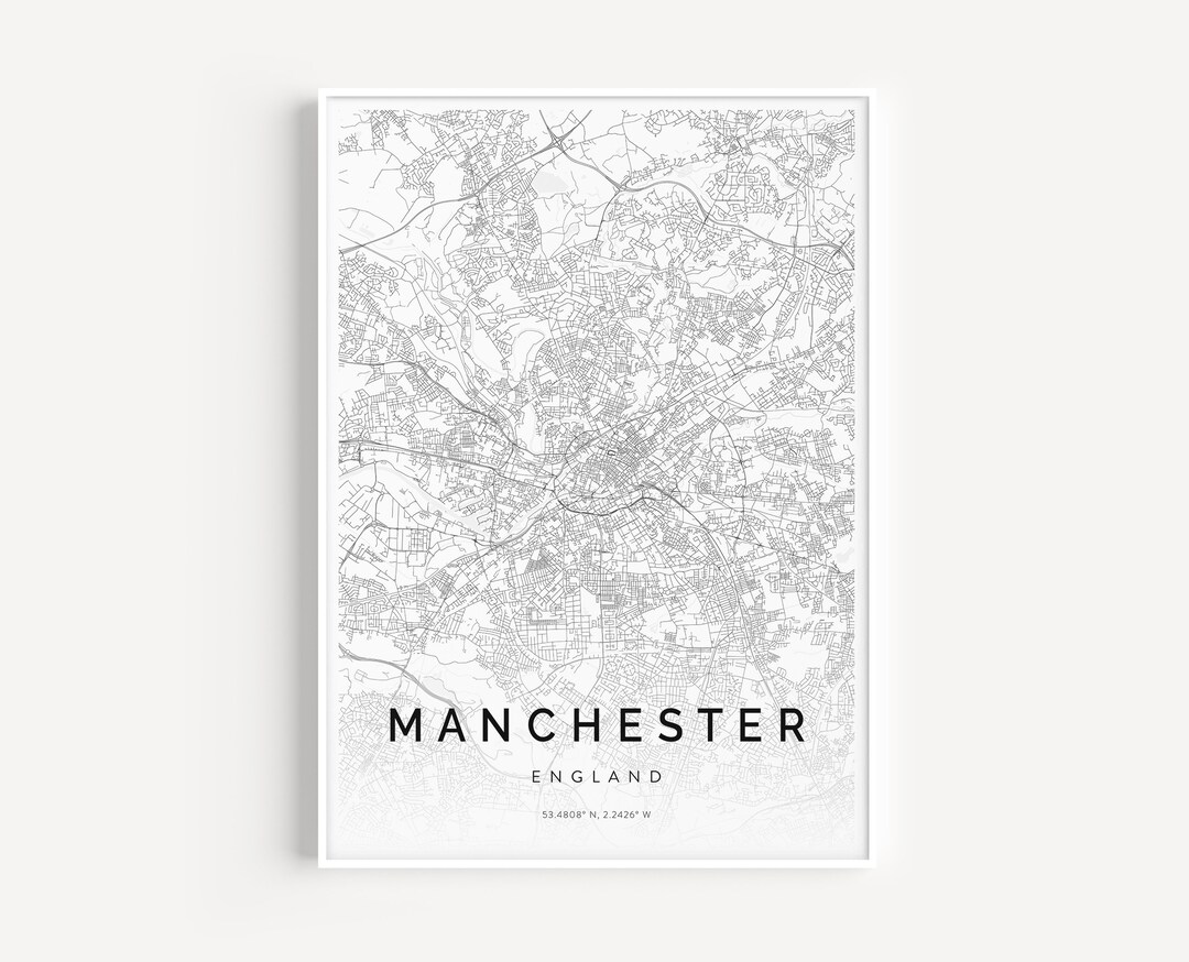 Minimal Manchester Map Print, Manchester UK Map Poster, Manchester Map ...