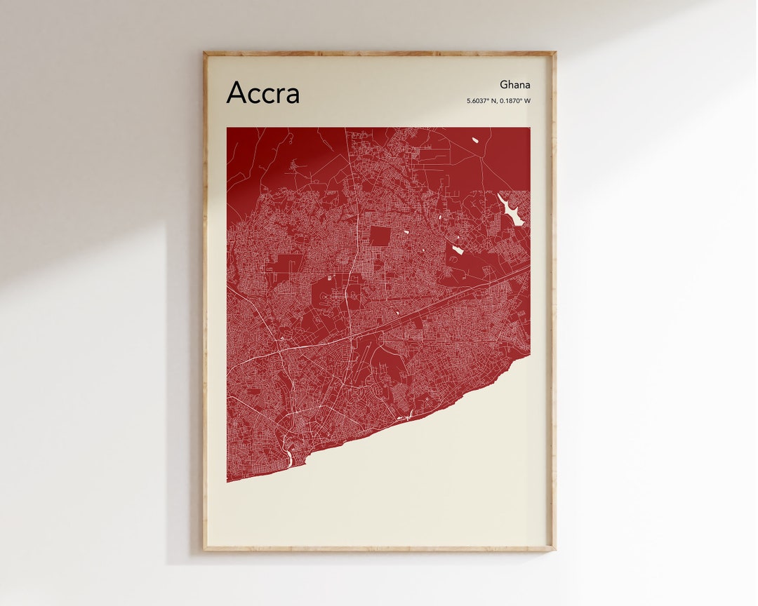 ACCRA Map Poster, MORE COLOURS, Accra Ghana City Map Print, Colour ...
