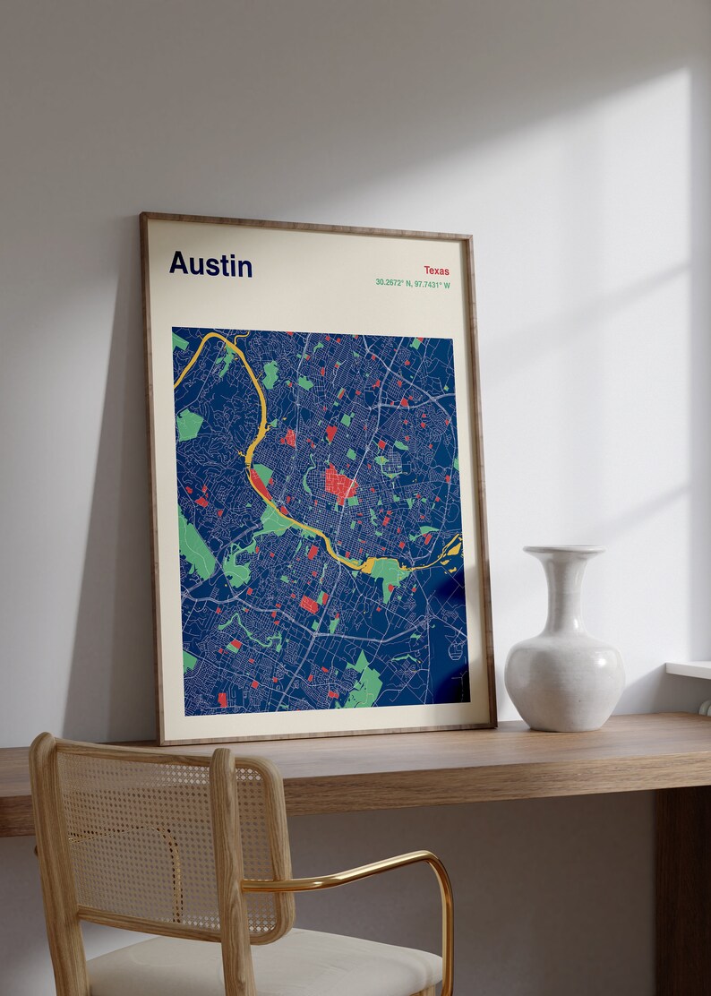 Austin TX Map Print Austin Map Poster Austin Map Wall Art - Etsy