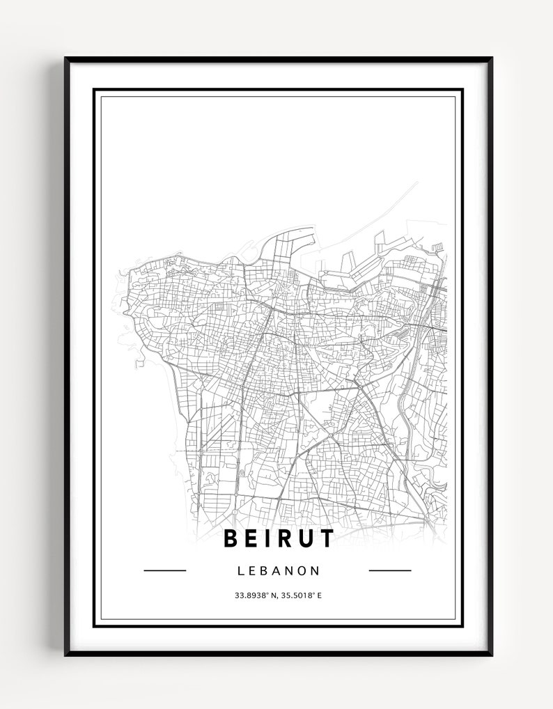 Beirut City Map Print Beirut Map Poster Beirut Lebanon Map - Etsy