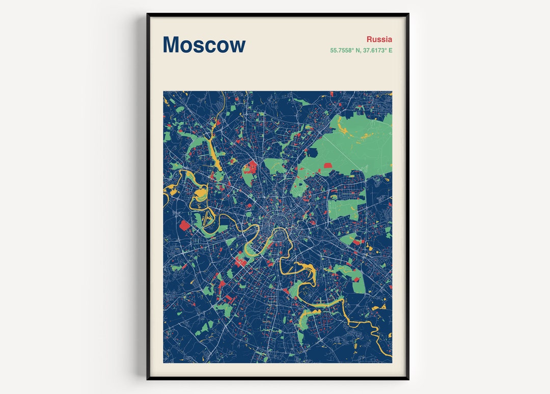 Moscow Map Print, Colour Moscow Map Poster, Moscow Russia Map Poster ...