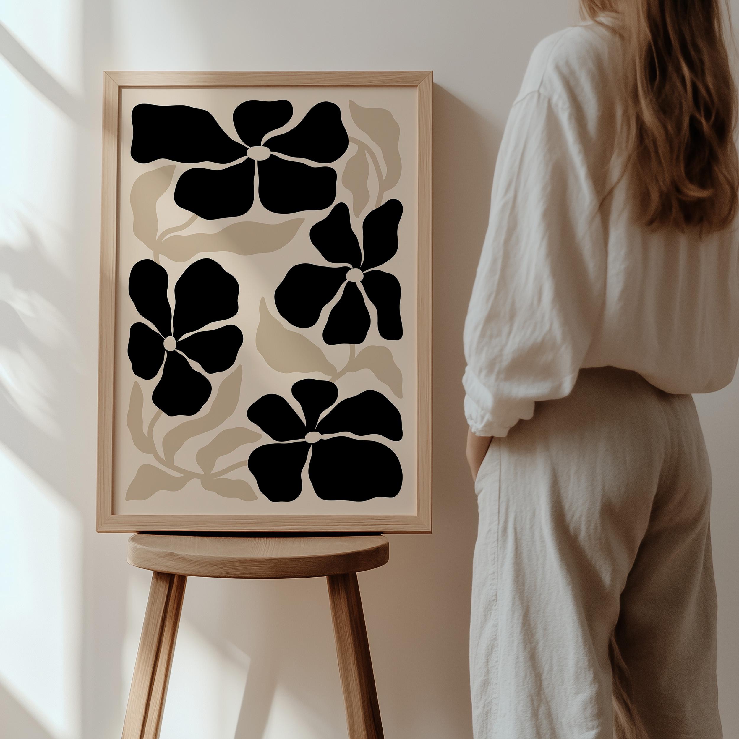 Black and Beige Abstract Flower Print: Boho Botanical Wall Art (digital ...