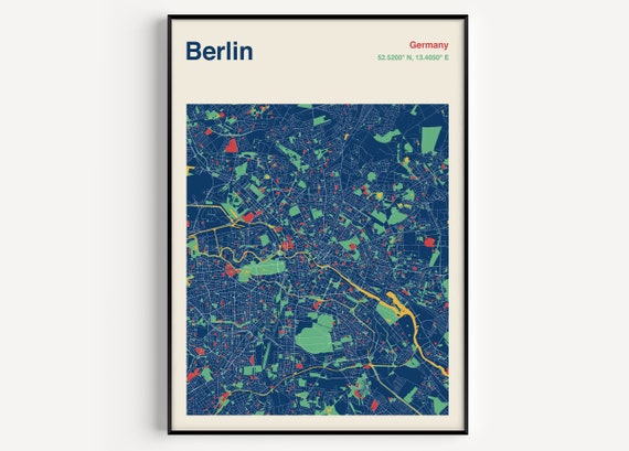 Berlin Map Print Colour Berlin Map Poster Berlin City Map | Etsy