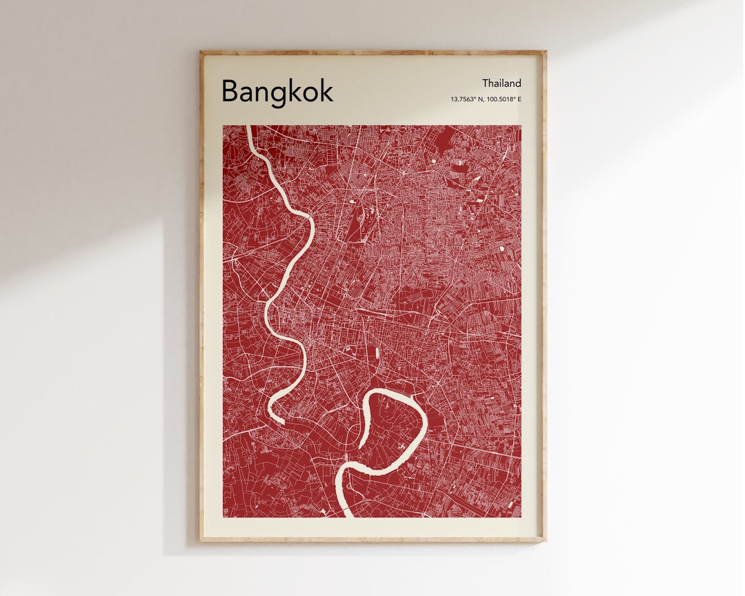Bangkok Map Print, MORE COLOURS, Bangkok Map Poster, Colour Bangkok Map ...