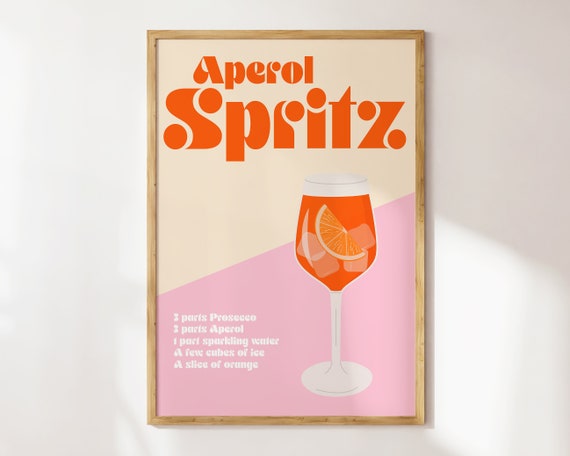 Retro Aperol Spritz Poster MORE COLOURS Bar Cart Wall Art - Etsy