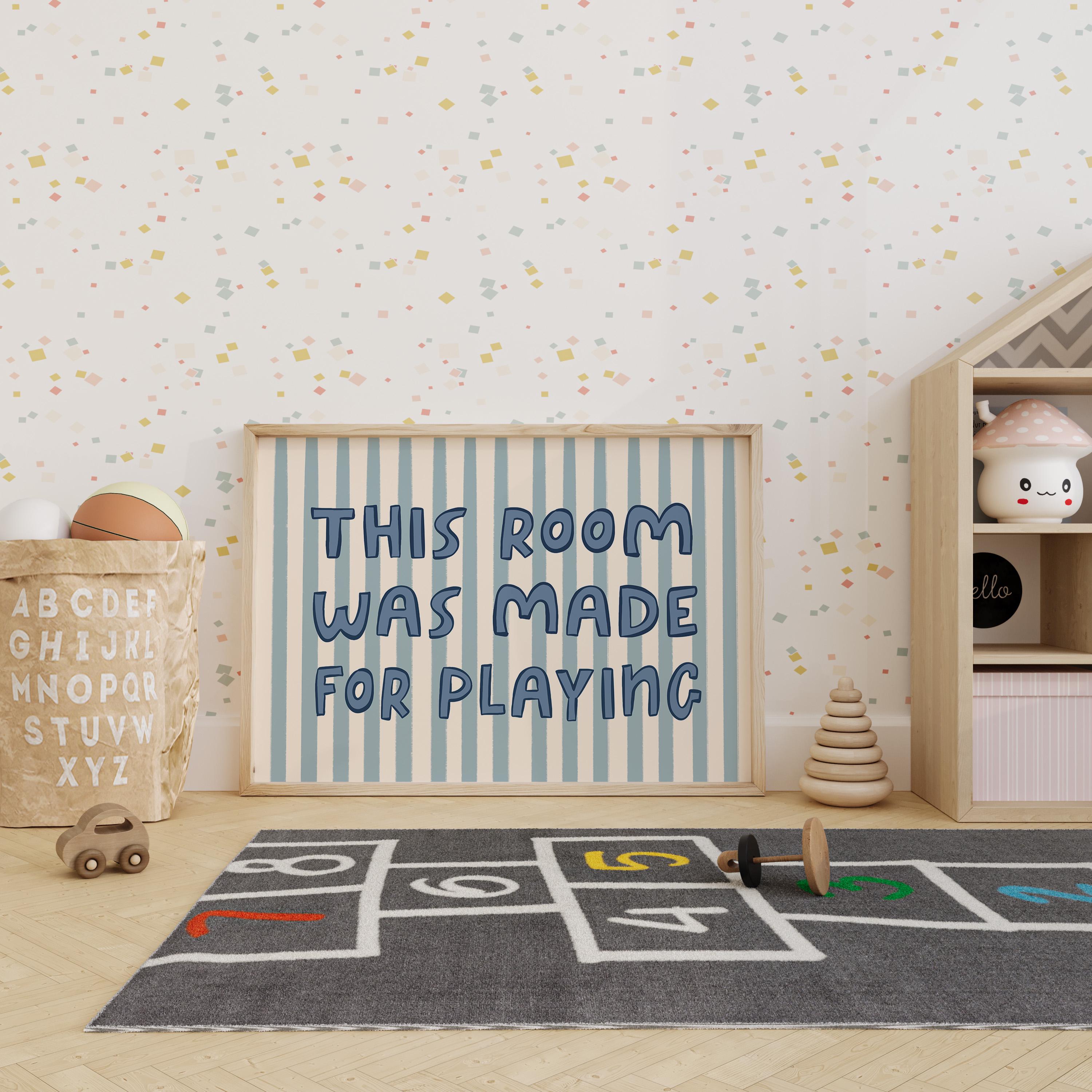 Horizontal Playroom Quote Print: Blue Stripes Kids Wall Art (digital ...
