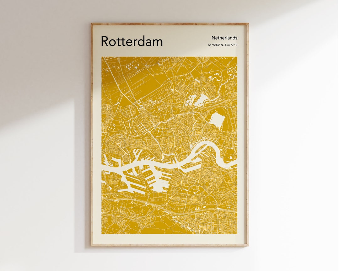 Rotterdam City Map Art Print: Modern Wall Decor - Etsy