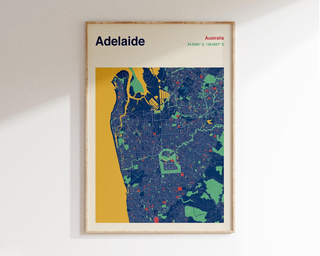 Adelaide Map Print, Adelaide City Map Print, Colour Map of Adelaide ...