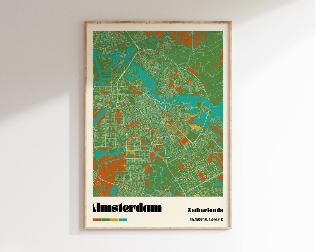 Amsterdam Map Print, Amsterdam Map Poster, Colourful Amsterdam Map Wall ...