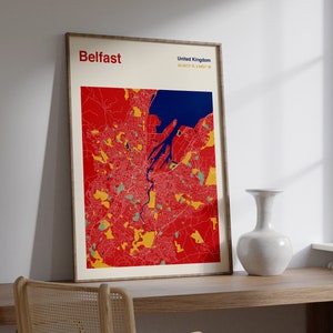 Belfast Map Print, Belfast Colour Map Poster, Belfast City Map Wall Art ...