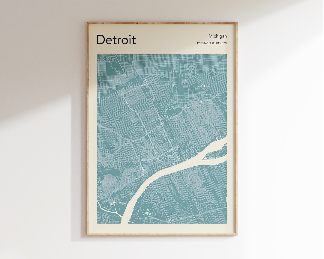 Detroit City Map Print: Modern Wall Art Poster - Etsy