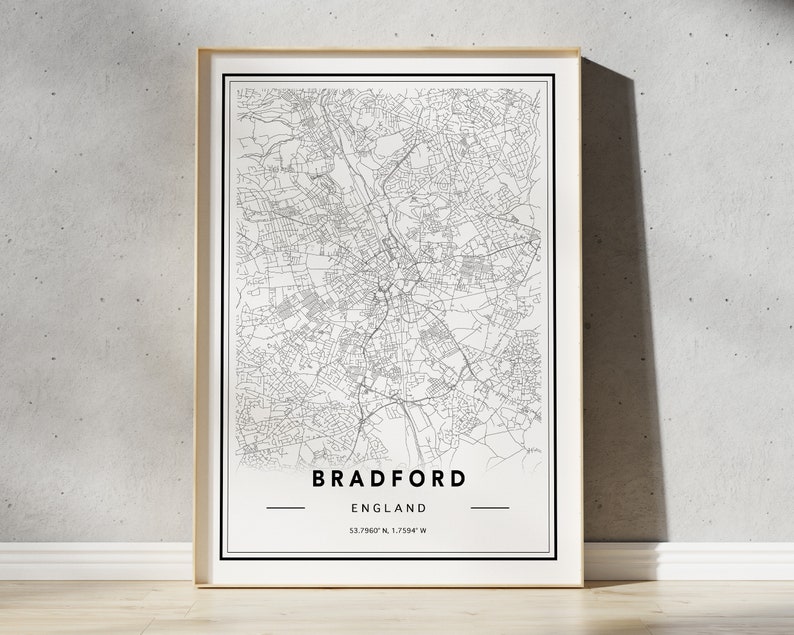 Bradford Map Print Bradford Map Poster Bradford Map Wall | Etsy UK