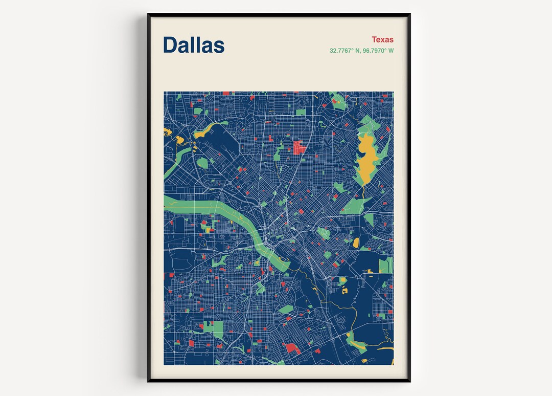 DALLAS TX Map Print, Dallas Map Poster, Dallas Map Wall Art, Dallas Map ...