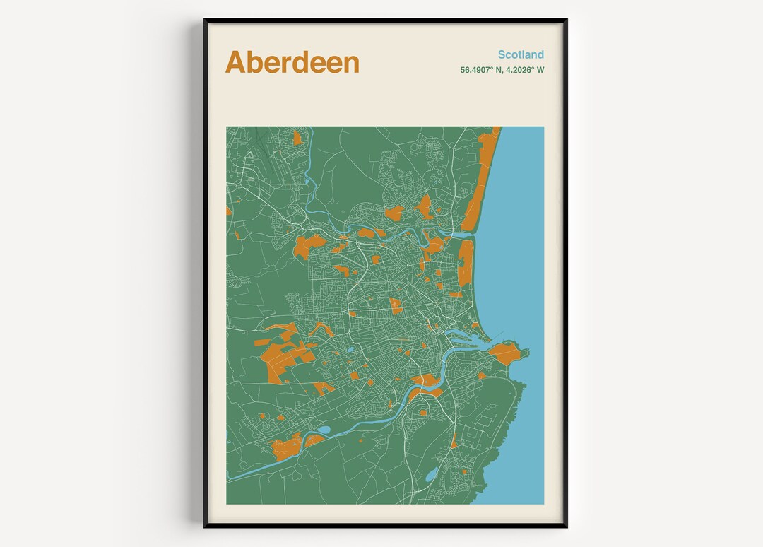 Aberdeen Map Print, Aberdeen Map Poster, Colour Aberdeen Wall Art ...