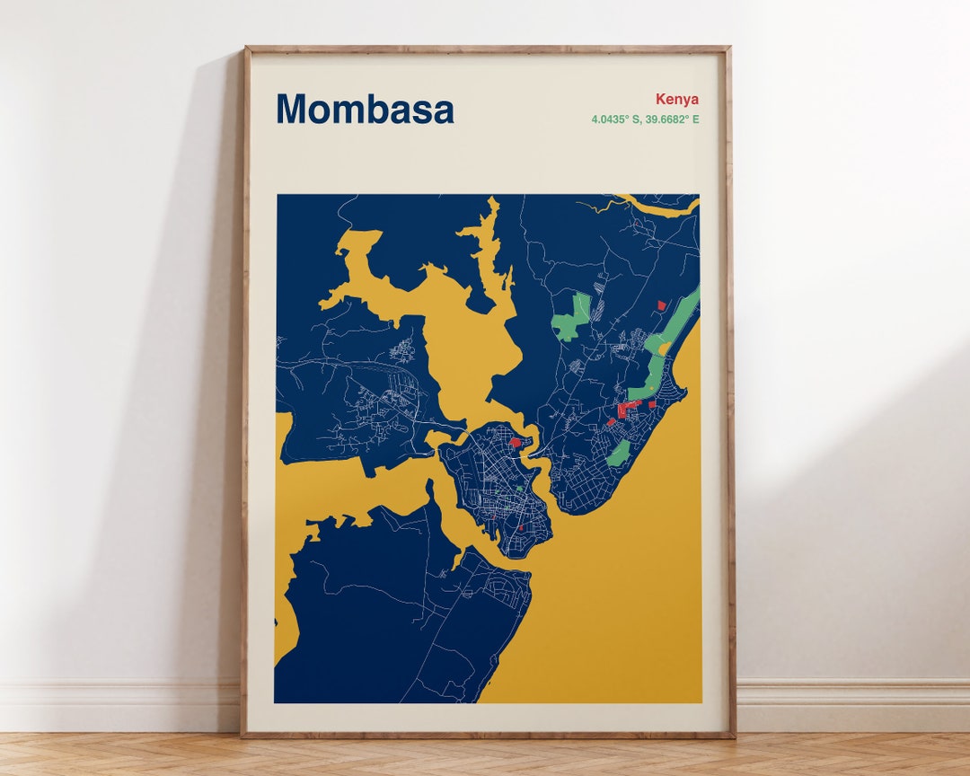 Mombasa Kenya Map Print, Mombasa Map Poster, Colour Map of Mombasa ...