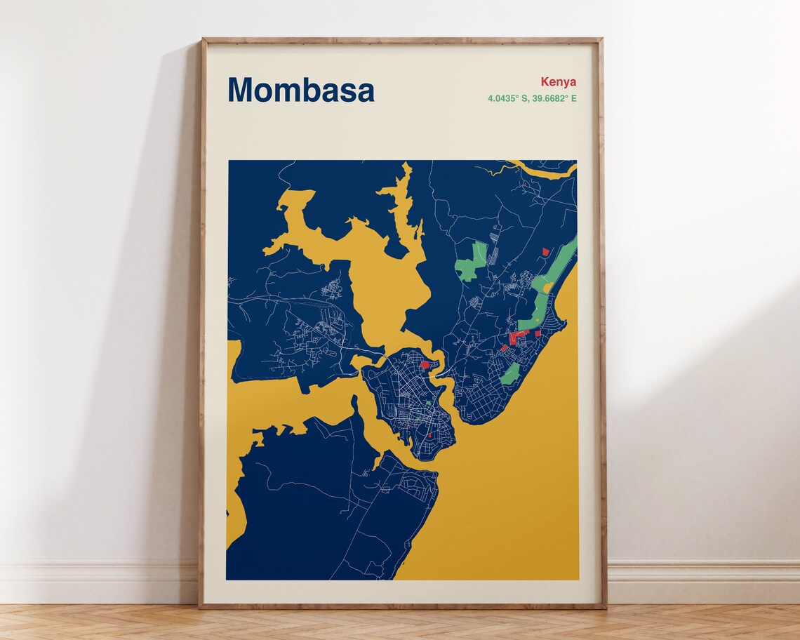 Mombasa Kenya Map Print Mombasa Map Poster Colour Map of - Etsy UK